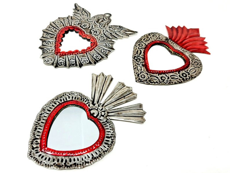 Sacred Heart Wall Decoration With Mirror / Milagro Heart / | Etsy