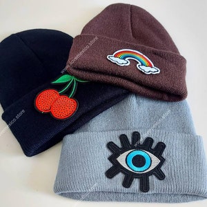 Evil Eye Cuffed Beanie / Patch Beanie / Embroidered Winter Hat - Etsy