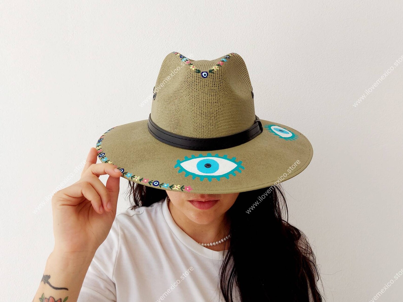 Mexican Straw Hat With Hand Painted Eye Decoration - Etsy
