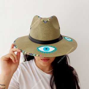 Mexican Straw Hat With Hand Painted Eye Decoration - Etsy