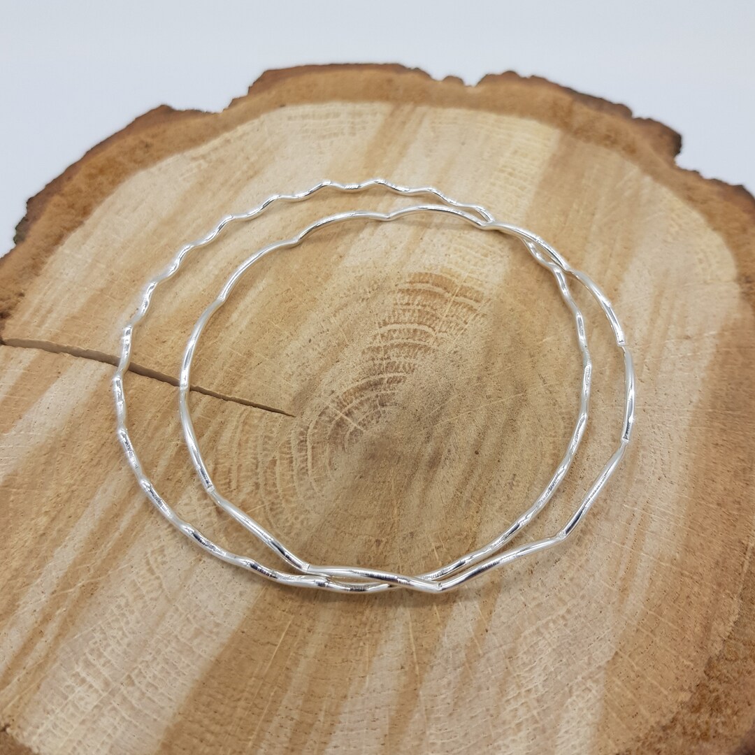Silver Wave Bangles - Etsy
