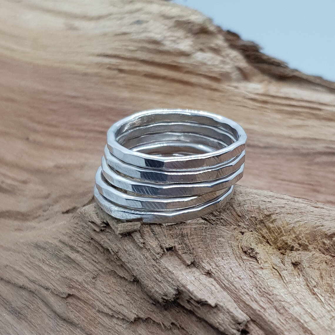 Sterling Silver Hammered Stackable Ring / Midi Ring / Stacking - Etsy UK