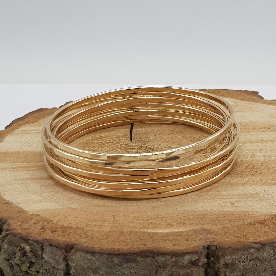 Hammered Gold Filled Bangle | Etsy