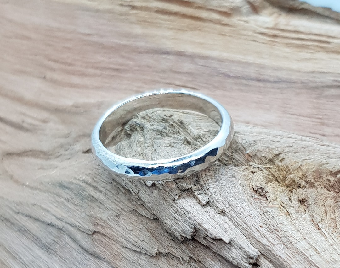 Sterling Silver Hammered D Shaped Stacker Ring / Midi Ring - Etsy UK