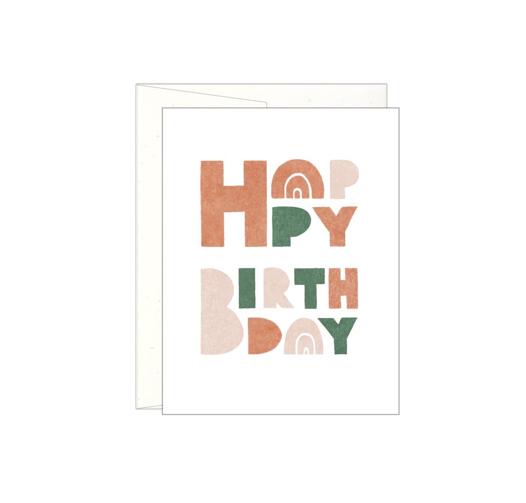 Happy Birthday - Block Letters - Letterpress Card - Etsy