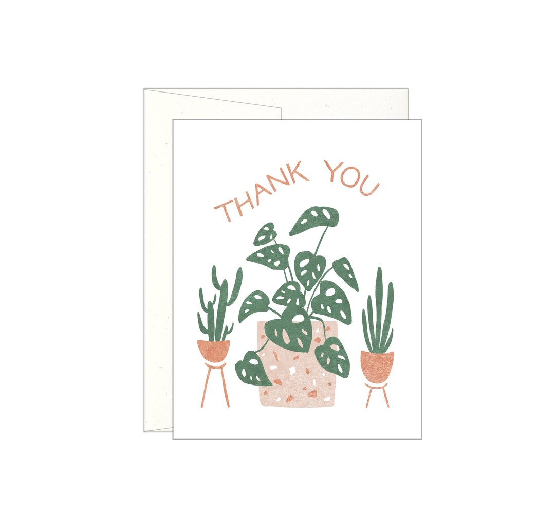 Thank You - Potted Plants - Letterpress Card - Etsy