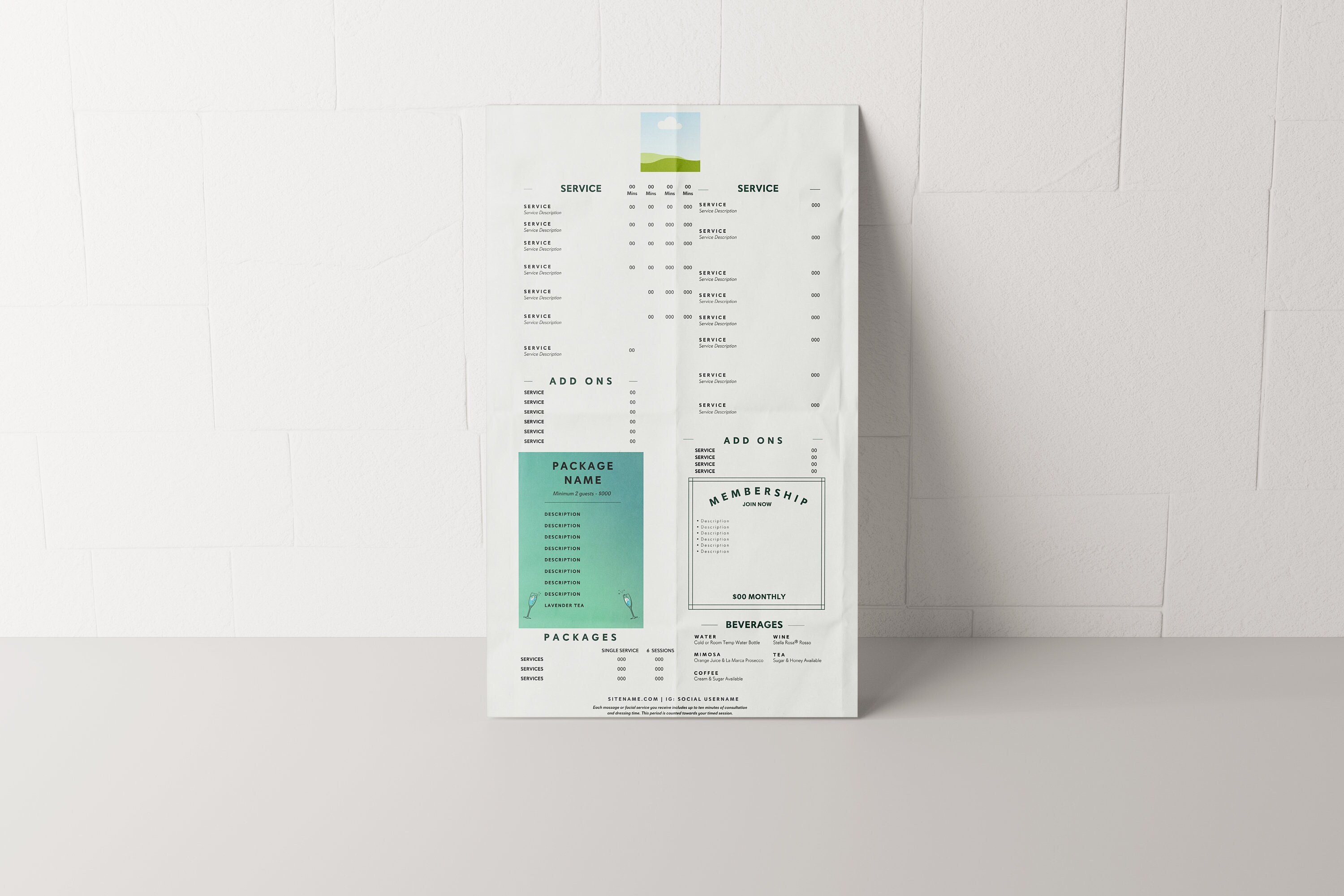 Beautiful Custom Menu for Spa Legal Size - (8.5 X 14) Editable in Canva ...