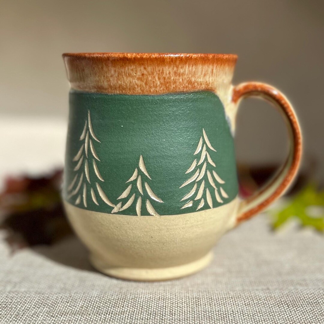 Handmade, Hand-carved Pine Tree Mug/ Cabin Mug/ Northwoods Mug/ 14oz ...