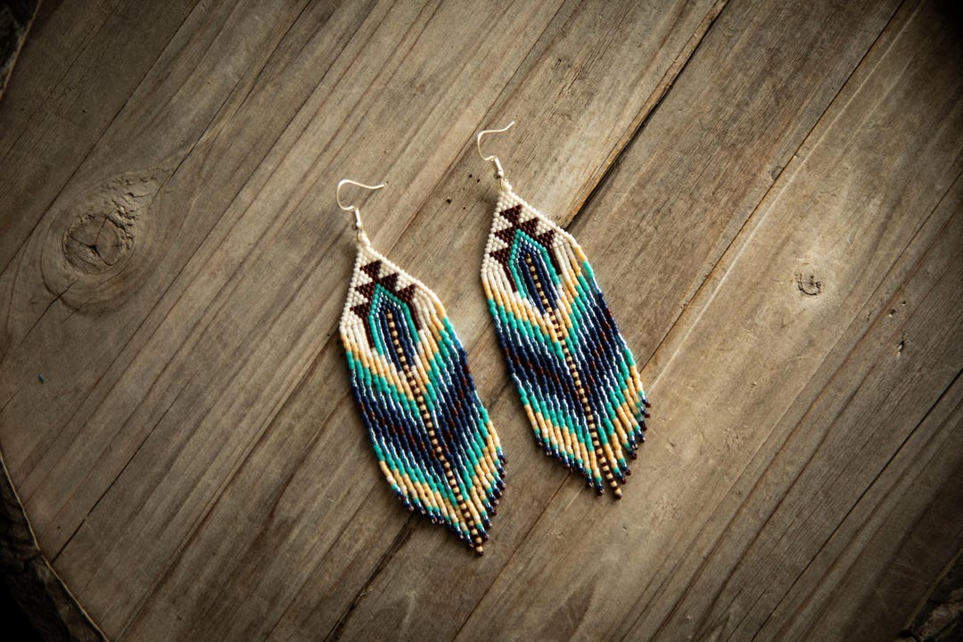 Indigenous Beaded Earrings, Handmade Huichol Jewelry, Long Ethnic ...