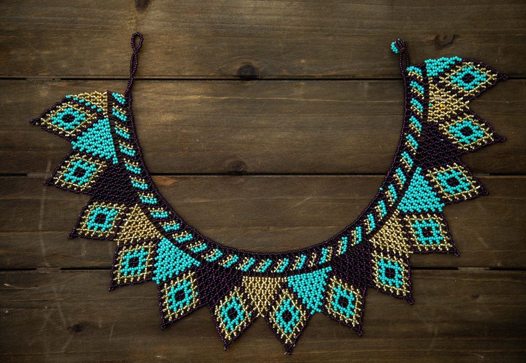 Native American Beaded Necklace, Hand Beaded Necklace, Indigenous Made ...