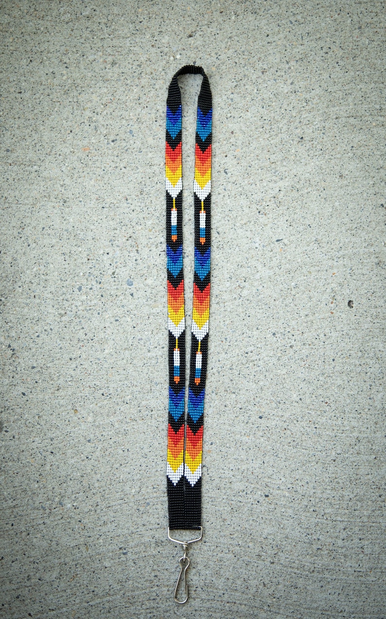 Indigenous Loom Beaded Lanyard, Huichol Keychain, Ethnic ID Holder ...