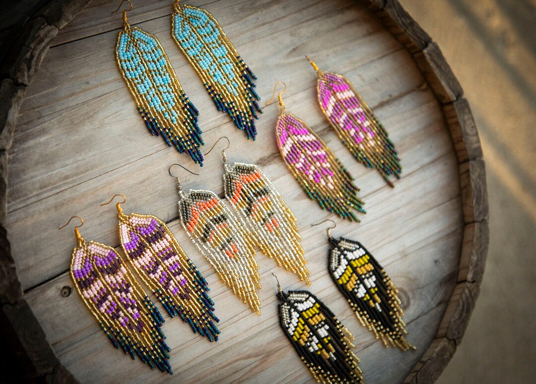 Handmade Beaded Fringe Earrings, Huichol Indigenous Jewelry, Ethnic ...