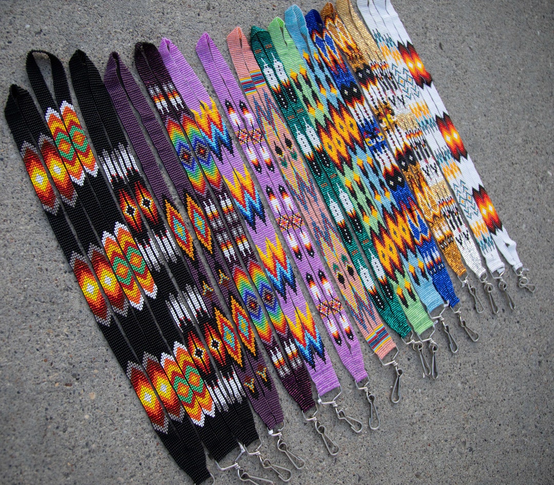 Indigenous Loom Beaded Lanyard, Huichol Keychain, Ethnic ID Holder ...