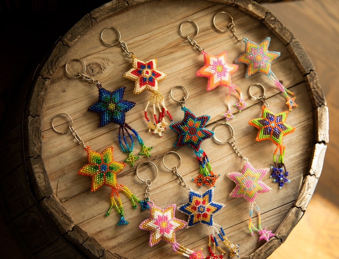 Beaded Star Keychain, Ethnic Beaded Christmas Ornament, Beaded Star ...