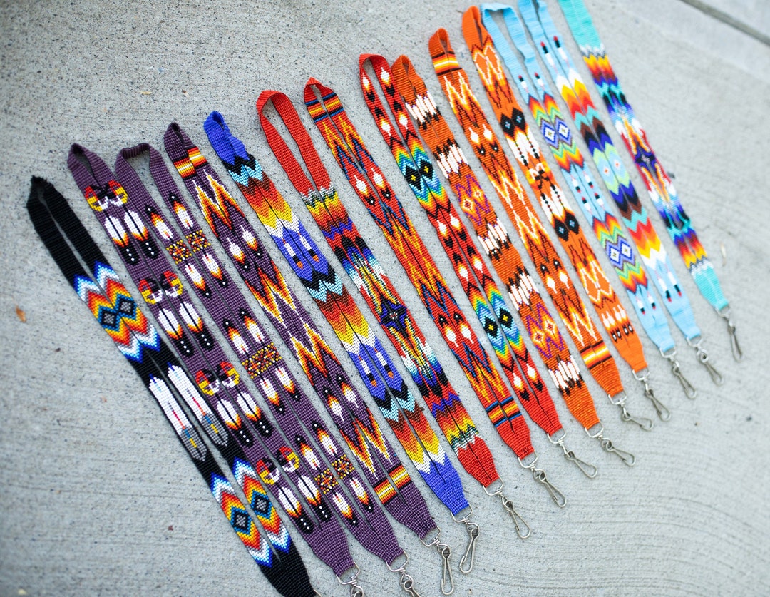 Indigenous Loom Beaded Lanyard, Huichol Keychain, Ethnic ID Holder ...