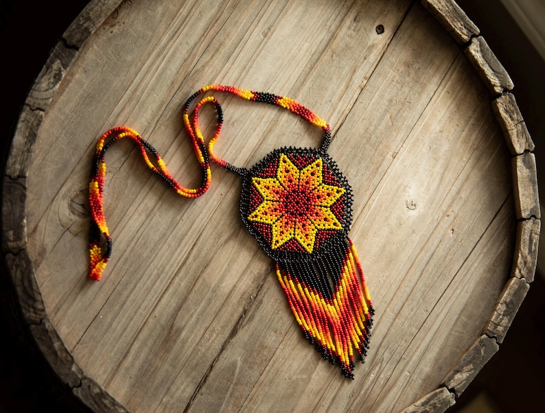 Indigenous Beaded Medallion Necklace, Huichol Wixarika Tribal Jewelry ...