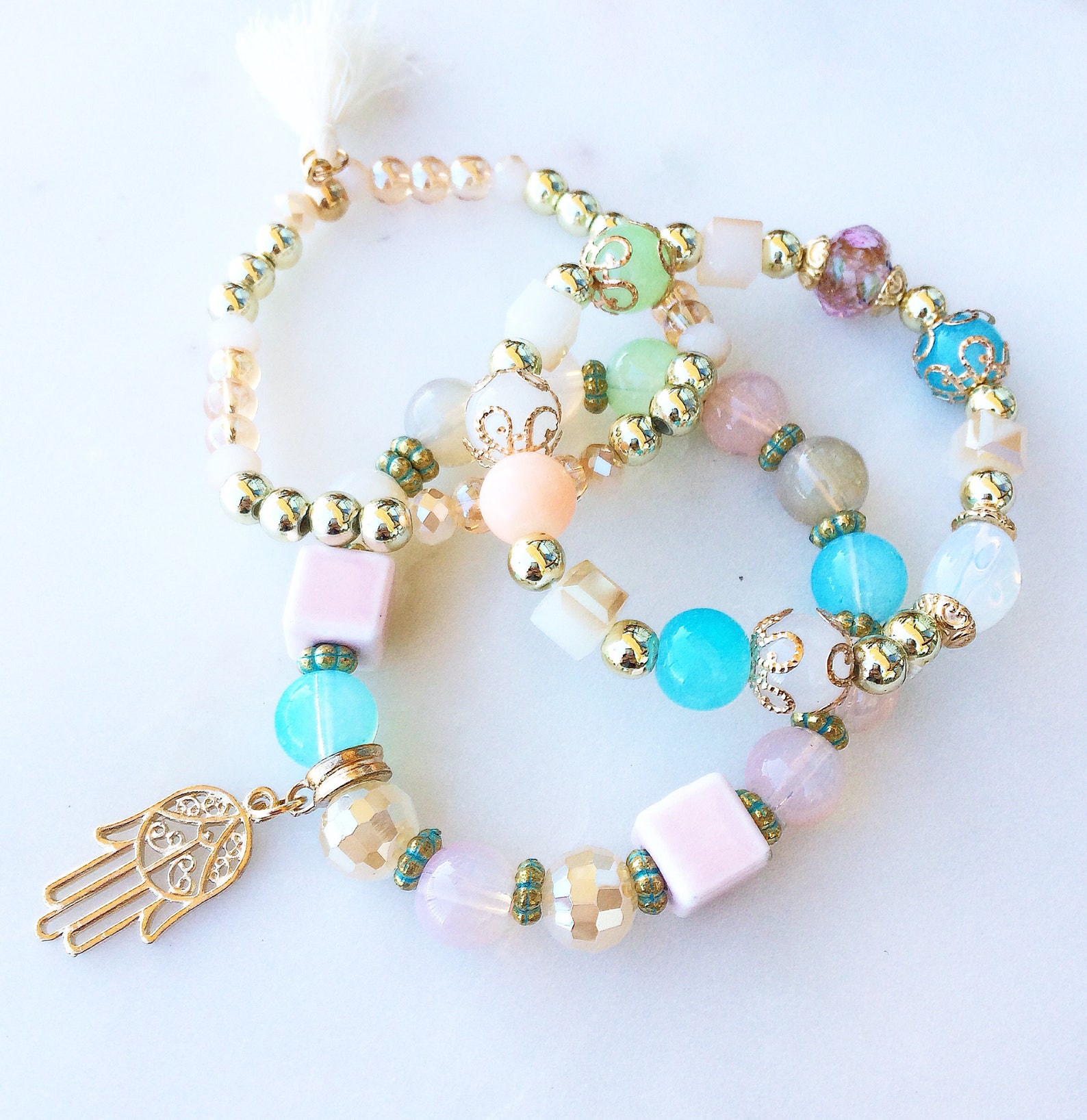 Three Bracelet Set With Hamsa Symbol - Etsy