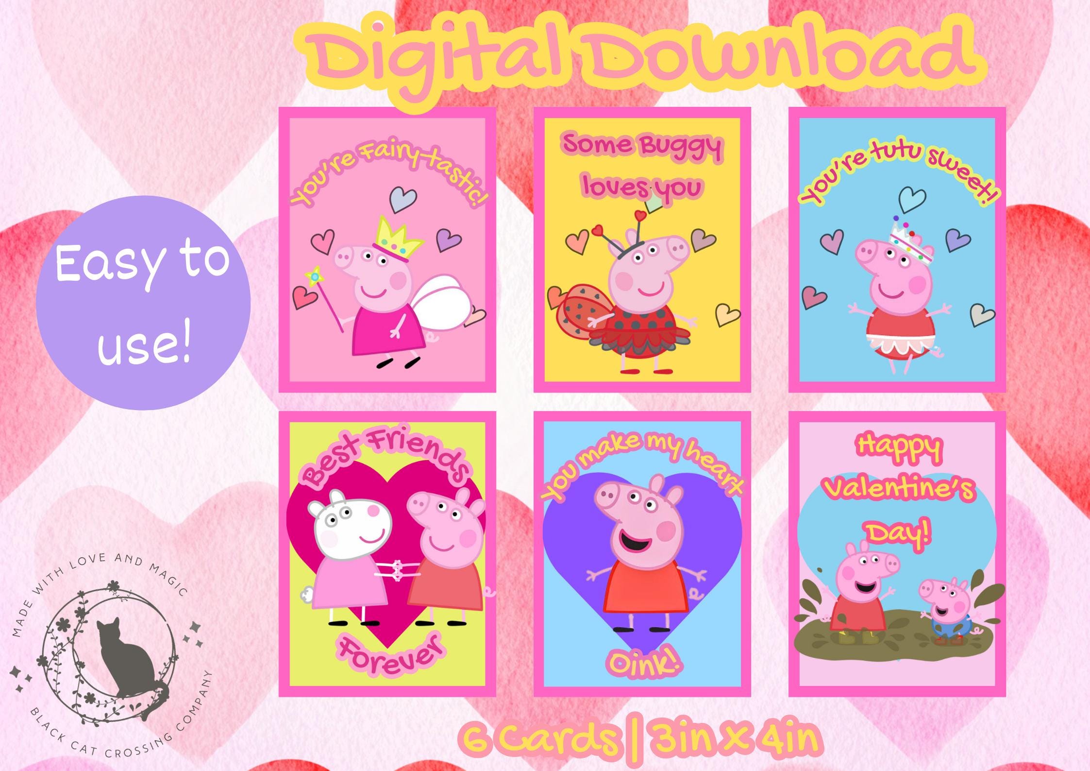 Printable Peppa Pig Valentine's Day Cards - 6 Card Set - Etsy