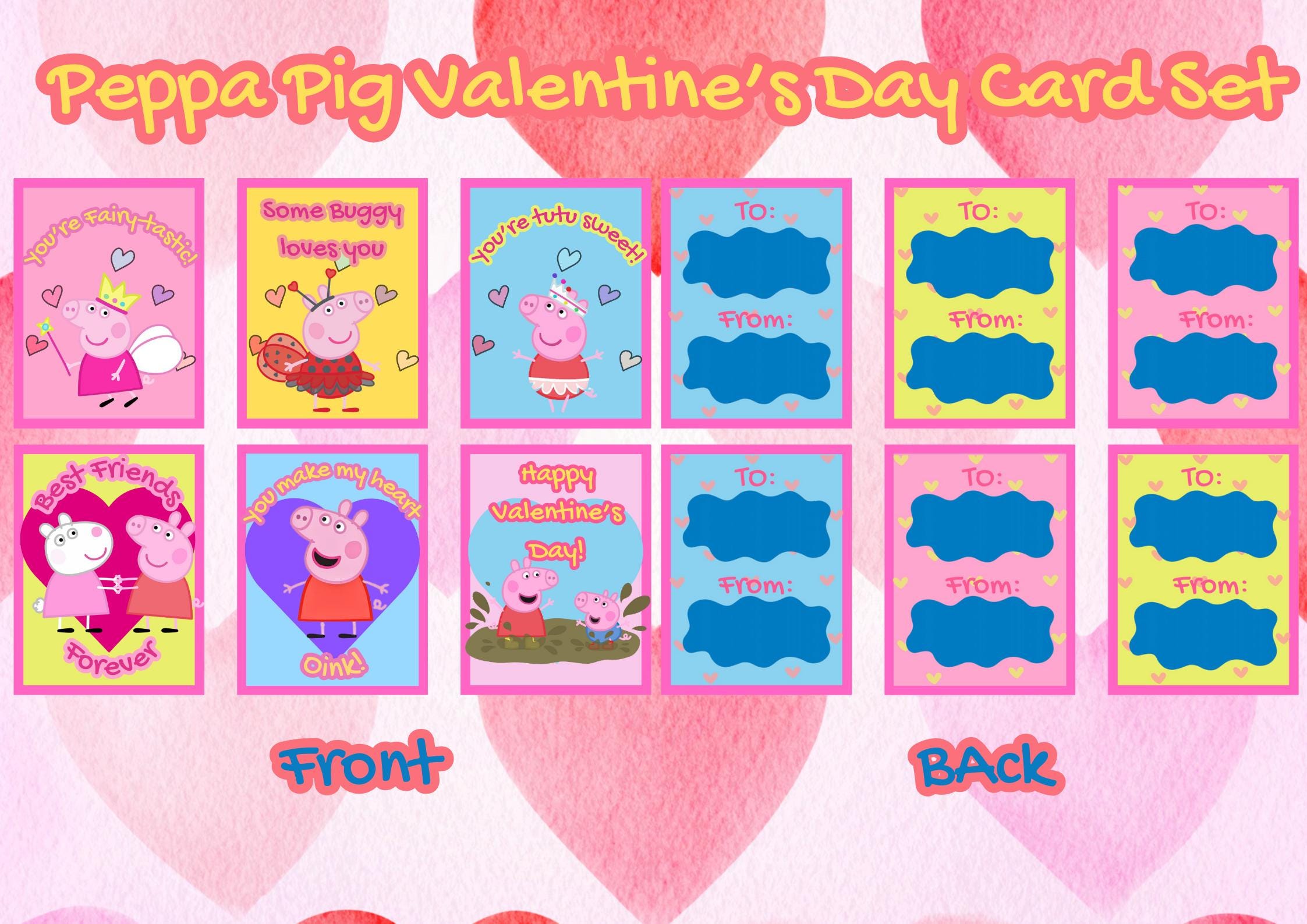 Printable Peppa Pig Valentine's Day Cards - 6 Card Set - Etsy