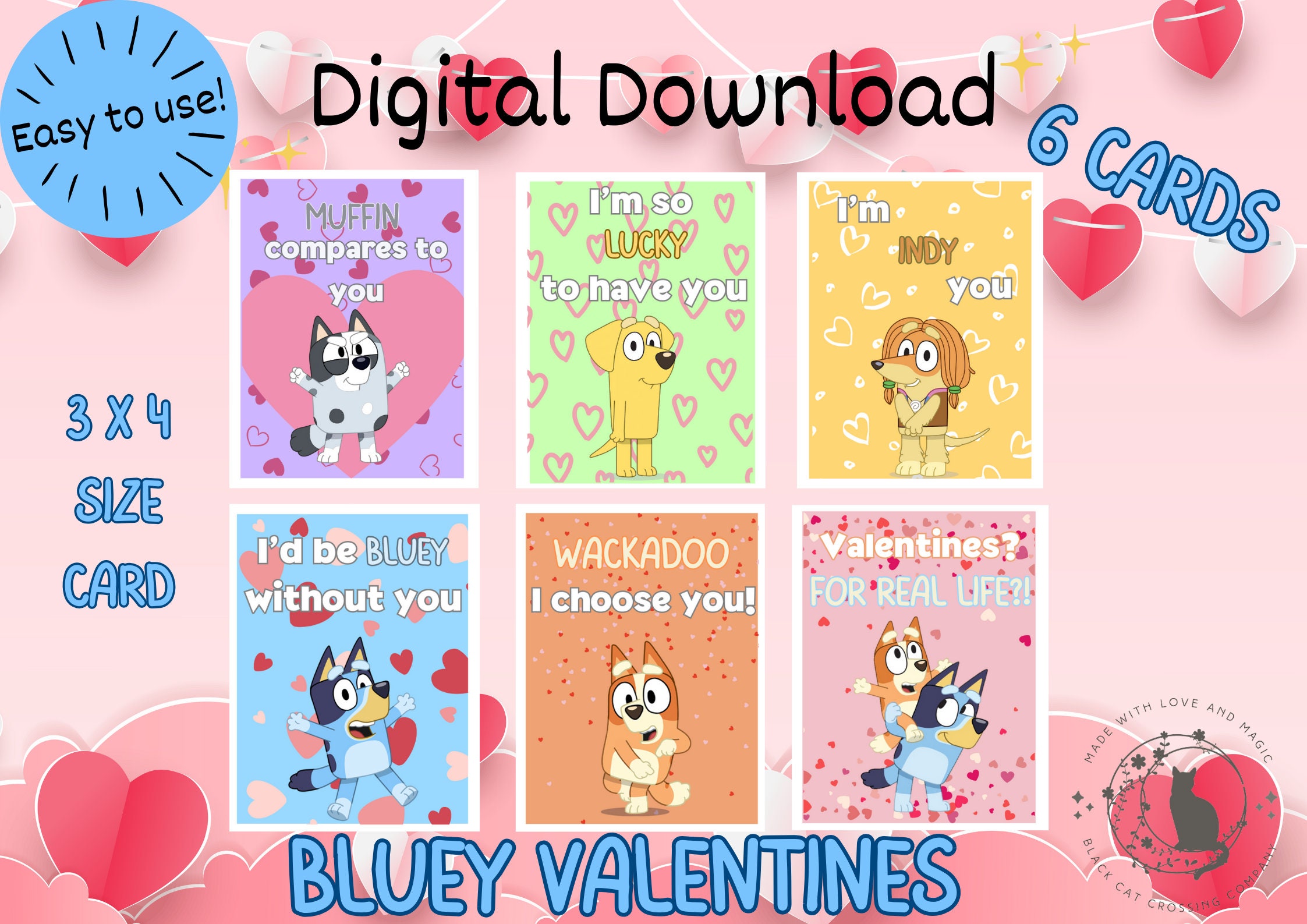 Bluey Valentine's Day Cards 6 Card Set - Etsy