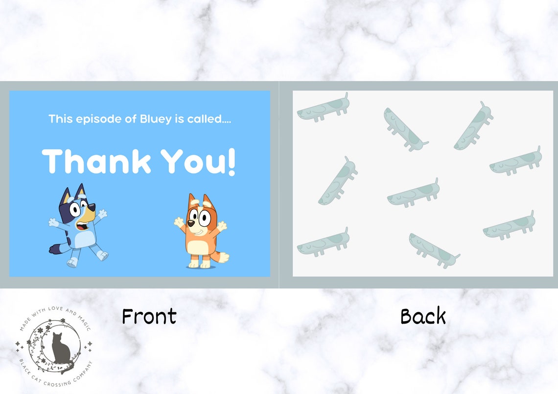 Bluey Themed Thank You Card 7x5 Digital Download - Etsy