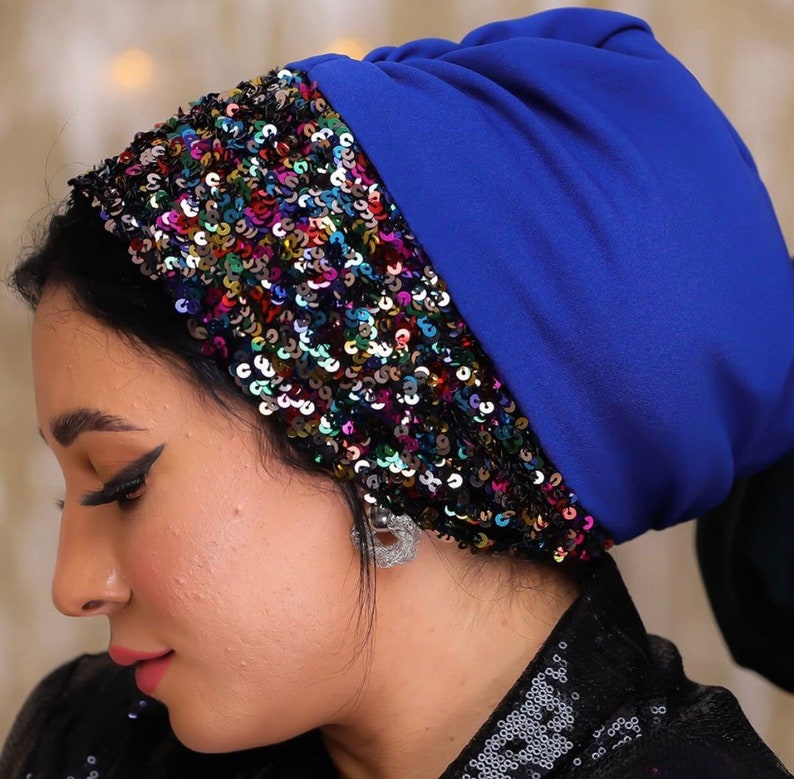 Drape Crepe Turban With Reversible Sequin Band Women Turban - Etsy