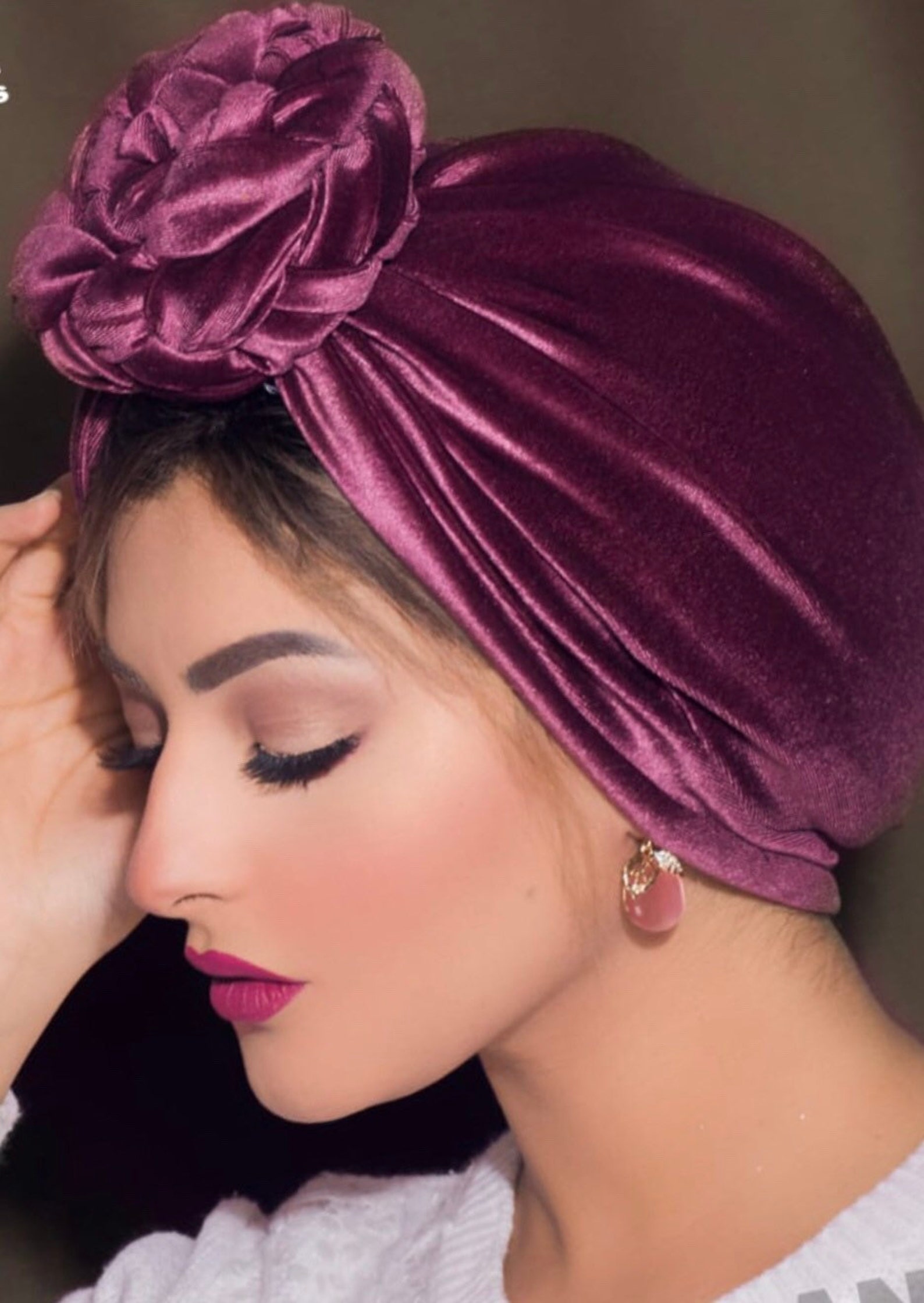 Flower Design Velvet Turban Women Turban Chemohat - Etsy