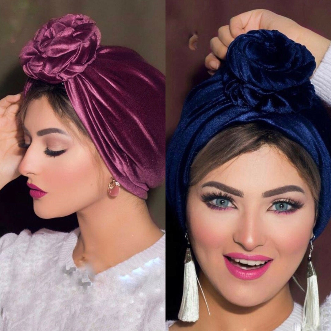 Flower Design Velvet Turban Women Turban Chemohat - Etsy