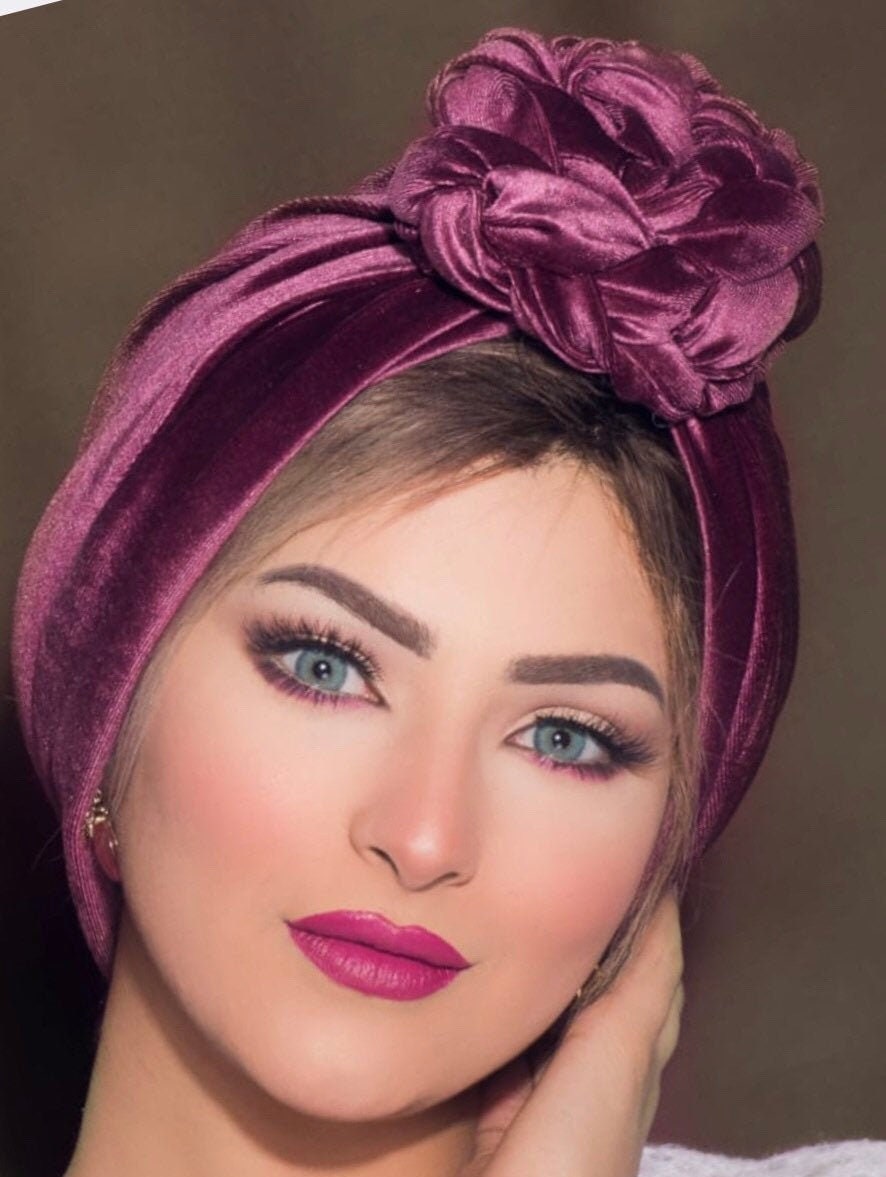 Flower Design Velvet Turban Women Turban Chemohat - Etsy