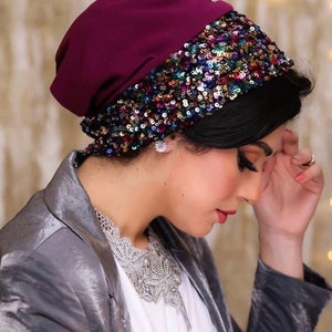Drape Crepe Turban With Reversible Sequin Band Women Turban - Etsy