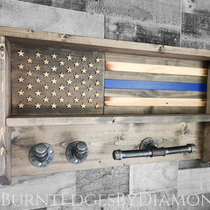 Thin Blue Line, Duty/gear Rack, Wooden, American Flag, Police, K9, Cop ...