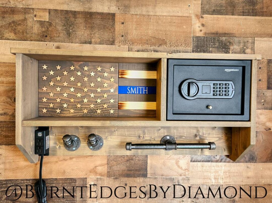 Thin Blue Line, Duty/gear Rack USB Outlet, Wooden, American Flag ...