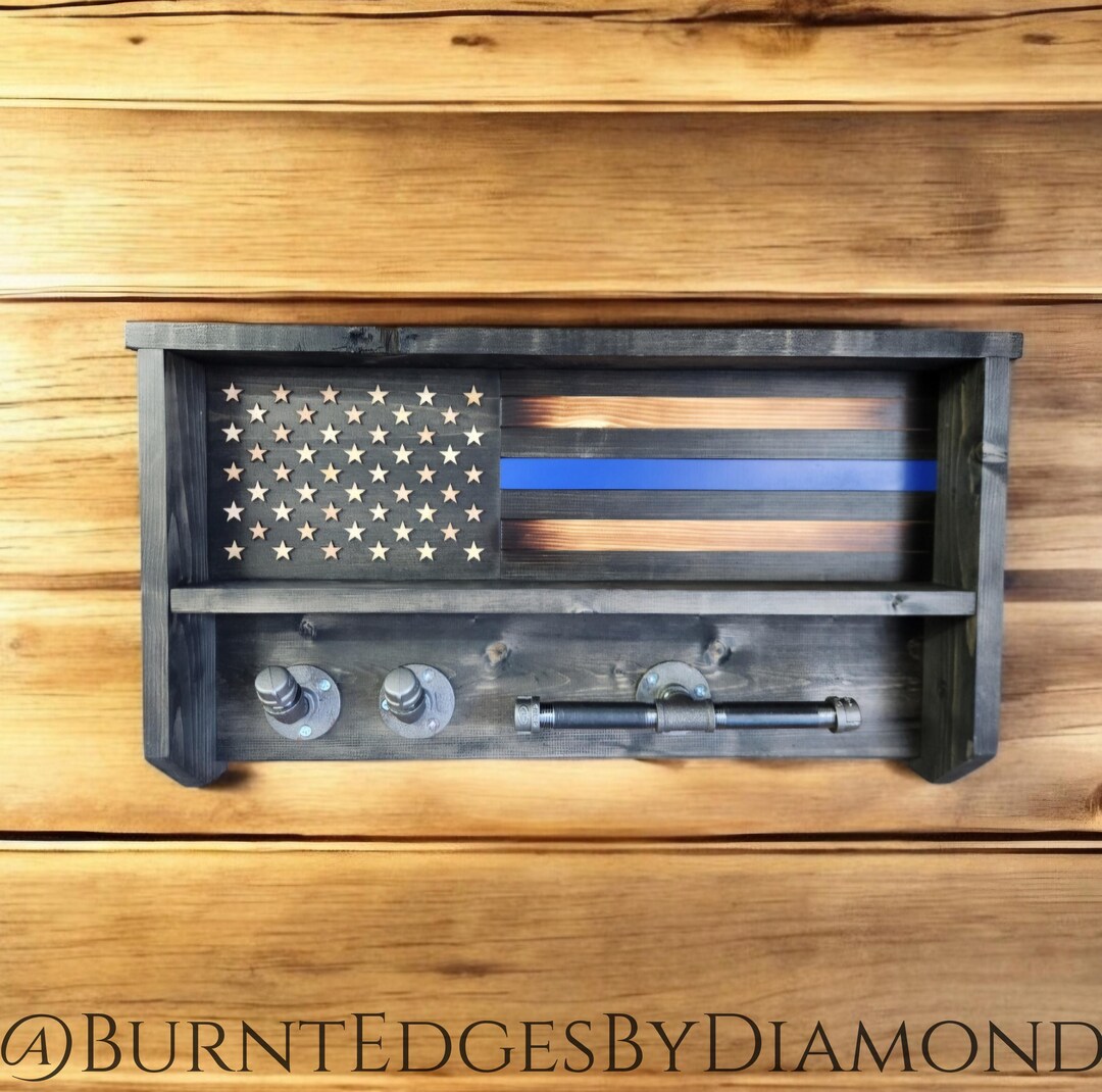 Rustic, Thin Blue Line, Duty/gear Rack, Wooden, American Flag, Police ...