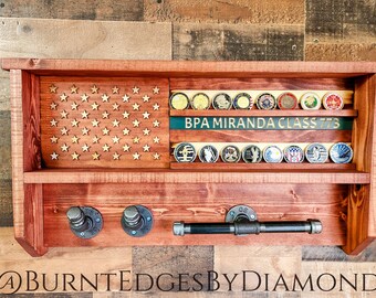 Rustic, Thin Blue Line, Duty/gear Rack, Wooden, American Flag, Police ...