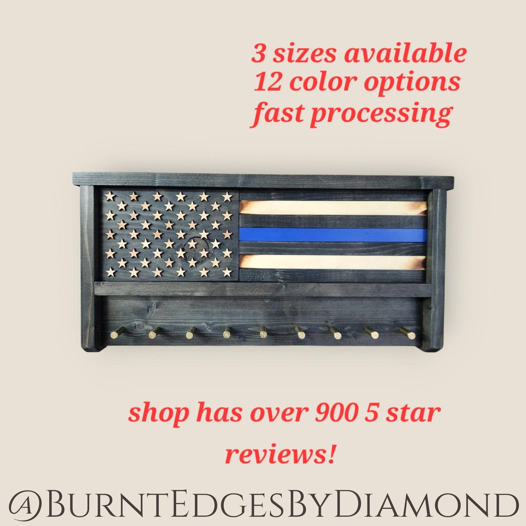 Thin Blue Line, Key Holder, Family Sign, Wooden, American Flag, US Flag ...