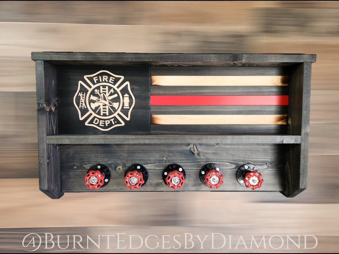 Thin Red Line, Firefighter, Coat Rack, Family Sign, Wooden, American ...
