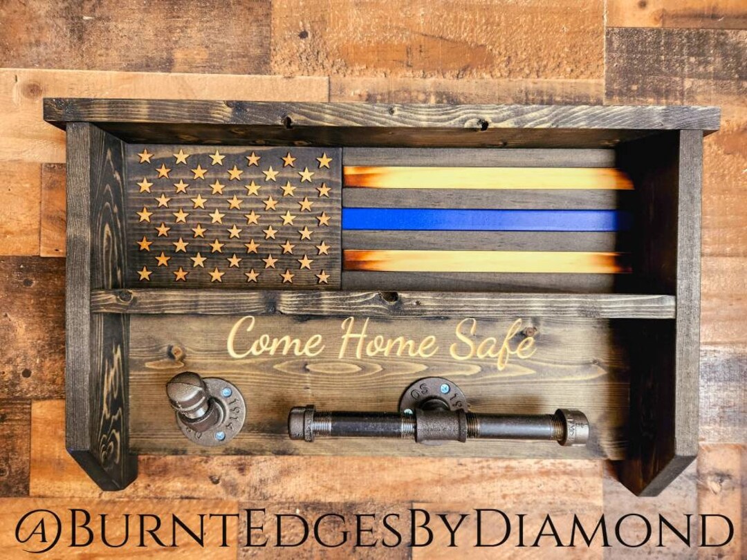 Thin Blue Line, Duty/gear Rack, Wooden, American Flag, Police, K9, Cop ...