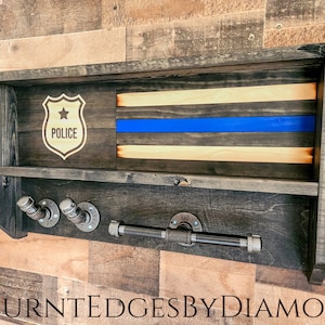 Rustic, Thin Blue Line, Duty/gear Rack, Wooden, American Flag, Police ...