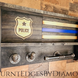 Rustic, Thin Blue Line, Duty/gear Rack, Wooden, American Flag, Police ...