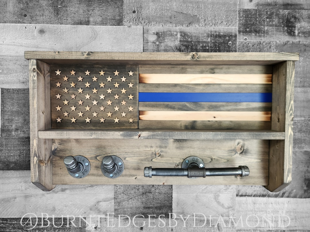 Thin Blue Line, Duty/gear Rack, Wooden, American Flag, Police, K9, Cop ...