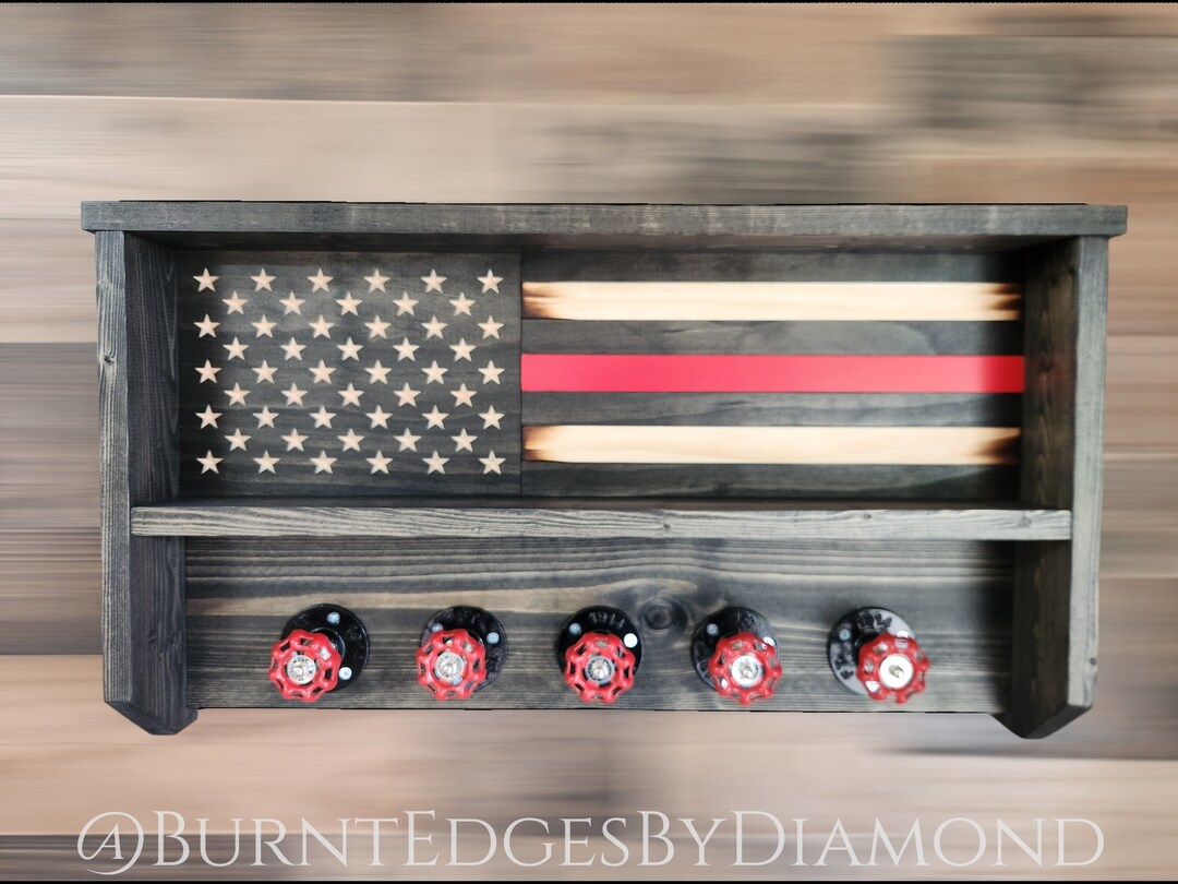 Thin Red Line, Firefighter, Coat Rack, Family Sign, Wooden, American ...