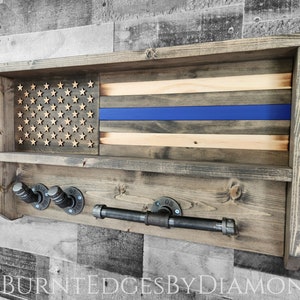 Thin Blue Line, Duty/gear Rack, Wooden, American Flag, Police, K9, Cop ...