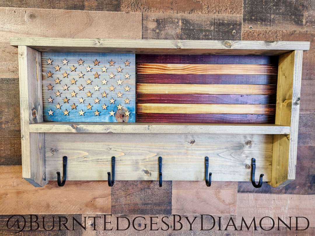 Rustic, Coat Rack, Duty/gear Rack, Wooden, American Flag subdued Colors ...