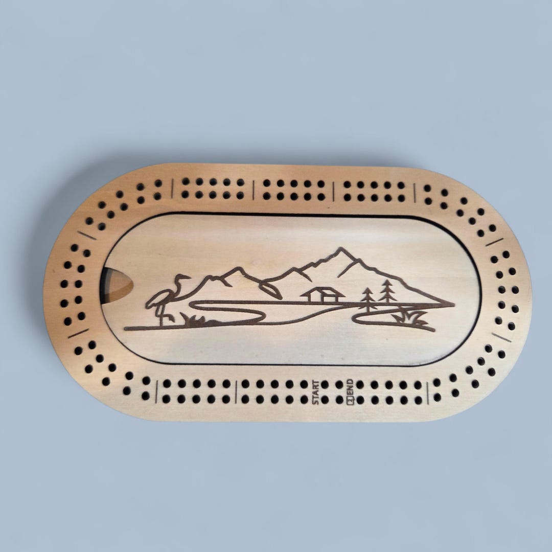 Cribbage Board, Compact, Travel Sized, Outdoor Lake Scene, Laser ...