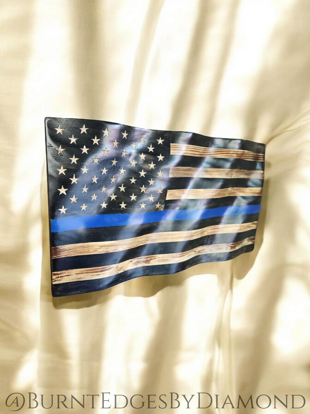 Wavy, Waving, American Thin Blue Line Wooden Flag, Police, K9 - Etsy