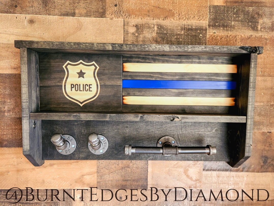 Rustic, Thin Blue Line, Duty/gear Rack, Wooden, American Flag, Police ...