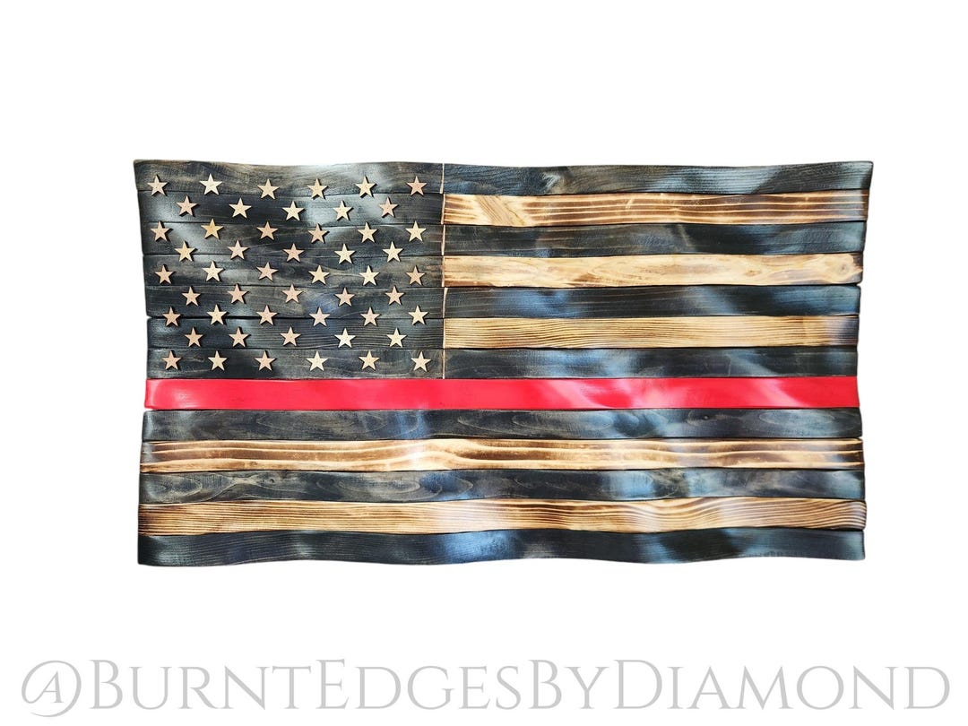 Wavy, Waving, American Thin Red Line Wooden Flag, Firefighters, Fireman ...