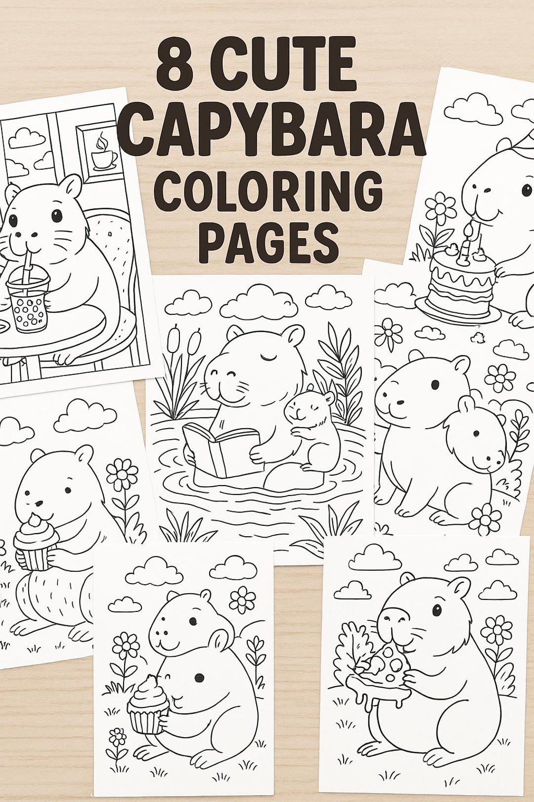 8 Cute Capybara Coloring Pages for Kids – Printable Animal Activity ...