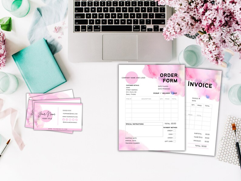 Cotton Candy Pink Watercolor Invoice Editable Template, Invoice Form ...