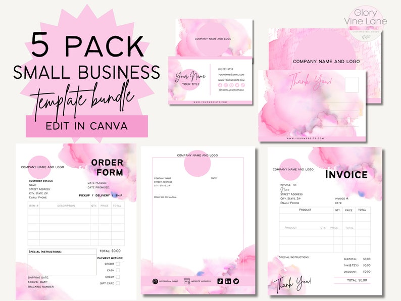 Cotton Candy Pink Watercolor Invoice Editable Template, Invoice Form ...